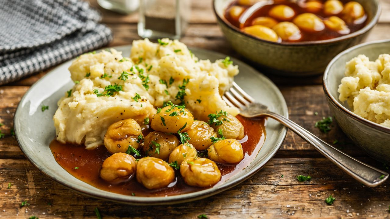 Luxus Kartoffelpüree Mit Maronen Fotos