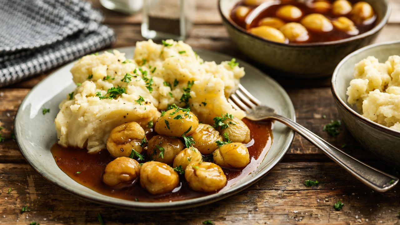 Luxus Kartoffelpüree Mit Maronen Fotos