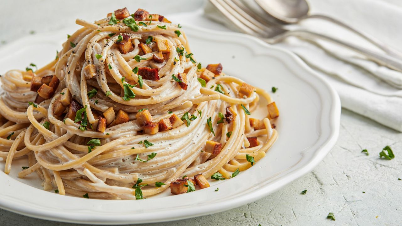 Spannende Vegane Spaghetti Carbonara Ebenbild